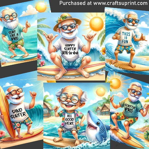Surfer grandpa CARD FRONTS - CUP1362879_123648 | Craftsuprint