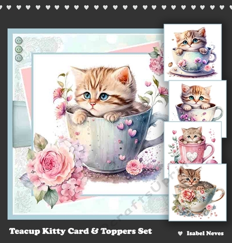 Teacup Kitty Card & Toppers Set - CUP1223270_2073 | Craftsuprint