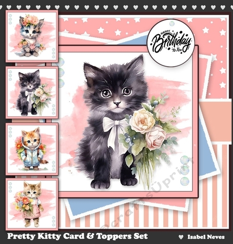 Pretty Kitty Card & Toppers Set - CUP1232203_2073 | Craftsuprint