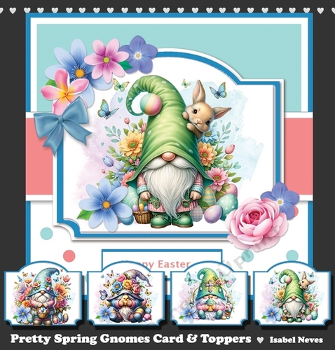 Pretty Spring Gnomes Card & Toppers Set ~ Easter, Birthday, Mothers Day ...