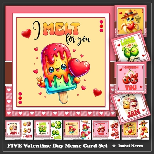 Set of Five Adorable Valentine Meme Cards - CUP1355221_2073 | Craftsuprint