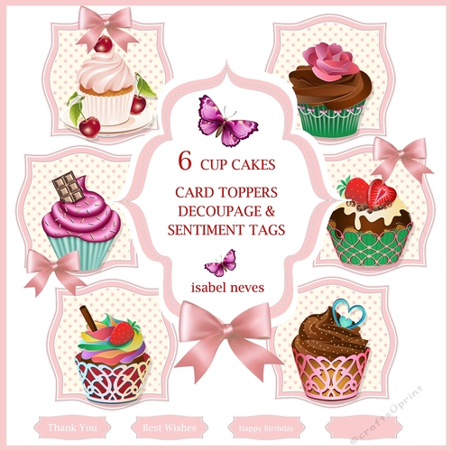 6 Cup Cakes Card Toppers - CUP984277_2073 | Craftsuprint