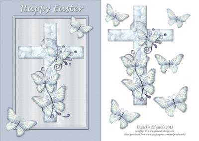 Butterflies and Cross Easter Card Blue - CUP402852_16 | Craftsuprint