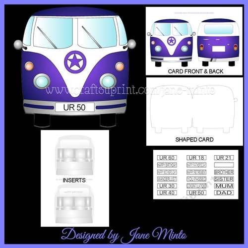 PURPLE CAMPER VAN SHAPED CARD - CUP1045614_57683 | Craftsuprint