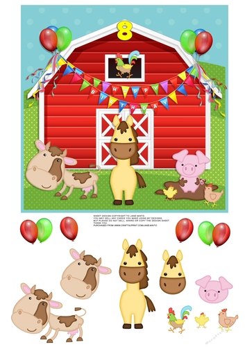 FARM ANIMALS - BIRTHDAY BARN CARD - AGE 8 - CUP789391_57683 | Craftsuprint