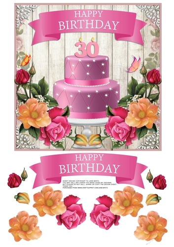 30TH BIRTHDAY CAKE & FLOWERS - CUP799369_57683 | Craftsuprint