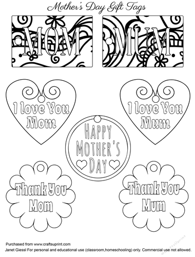 Mothers Day Coloring Gift Tags - CUP785671_70151 | Craftsuprint