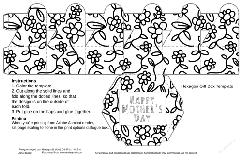 Mothers Day Coloring Hexagon Gift Box - CUP785677_70151 | Craftsuprint