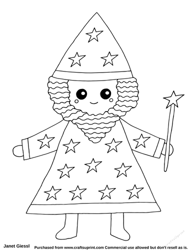 Cute Wizard Coloring Page/Digi Stamp - CUP817268_70151 | Craftsuprint