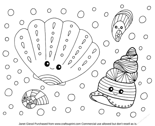 Cute Seashells Coloring Page/Digi Stamp - CUP817737_70151 | Craftsuprint