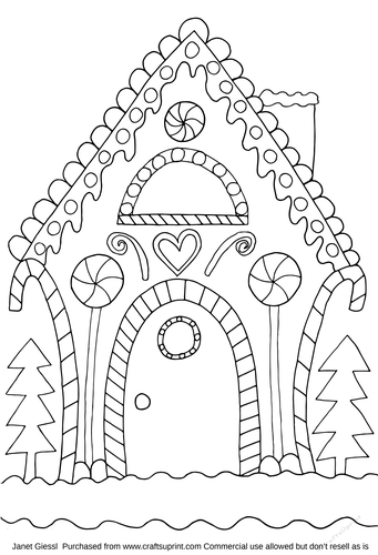 Gingerbread House Coloring Page/Digi Stamp - CUP835772_70151 | Craftsuprint