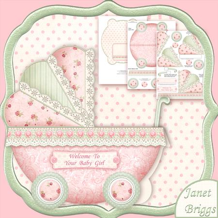 New Baby Girl Pink Pram Shape Card 3 Sheet Mini Kit - CUP546652_68 ...