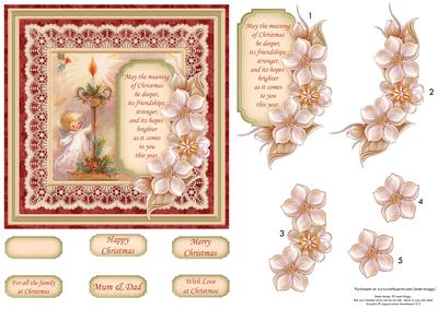 Christmas Floral Tag Angel & Candle Card Topper & Decoupage - CUP569265 ...