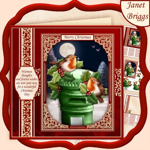 CHRISTMAS ROBINS ON GREEN IRISH POST BOX 7.5 Decoupage & Insert Mini ...