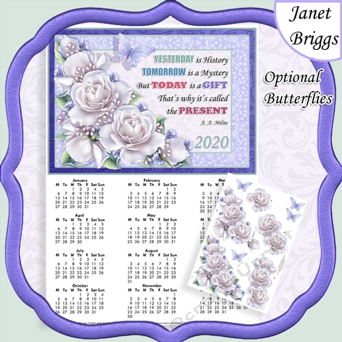 WHITE ROSES 2020 A4 Calendar with Decoupage Mini Kit - CUP996085_68 ...