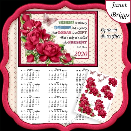 DEEP PINK ROSES 2020 A4 Calendar with Decoupage Mini Kit - CUP996086_68 ...