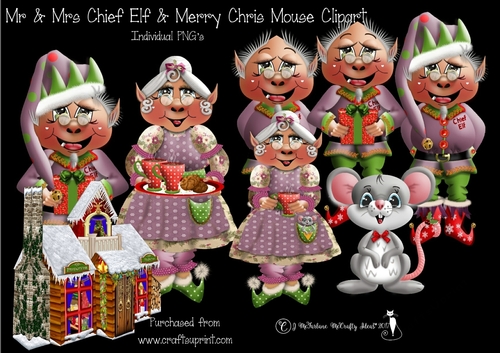 Mr & Mrs Chief Elf & Merry Chris Mouse Clipart PNGs - CUP802591_905 ...