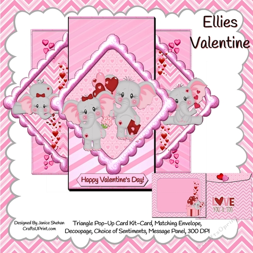 VALENTINE ELEPHANTS 3D POP UP CARD, ENVELOPE, DECOUPAGE KIT ...
