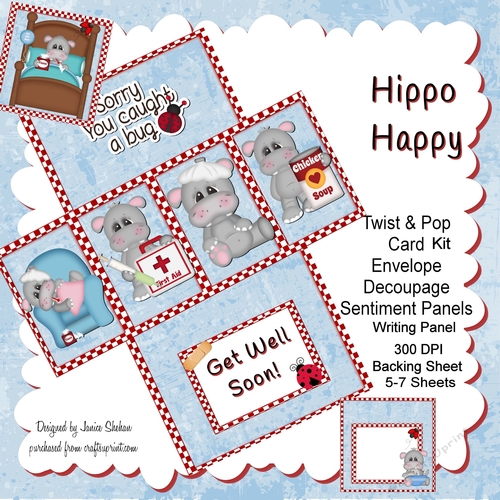 3D POPO UP BOX CARD - HIPPO HAPPY GET WELL SOON - CUP1083613_2049 ...