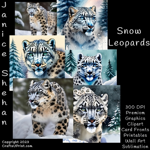 WHITE SNOW LEOPARDS, BUNDLE, CARD FRONTS, CLIPART, SUBLIMATION, AFRICAN ...