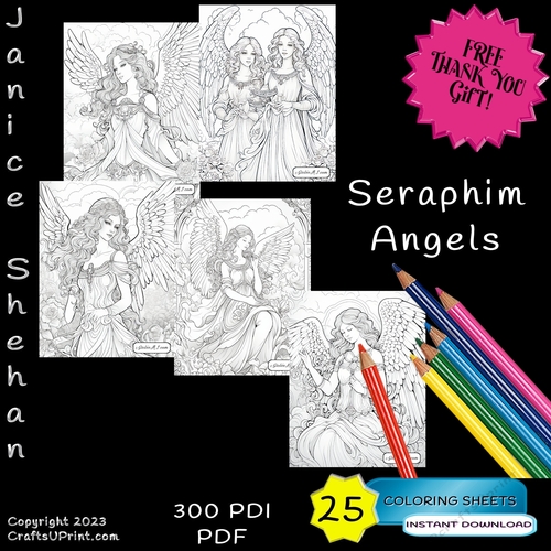 25 ANGEL, SERAPHIM ANGELS, COLOURING BOOKS, CHILDREN, ADULT, PRINTABLE ...