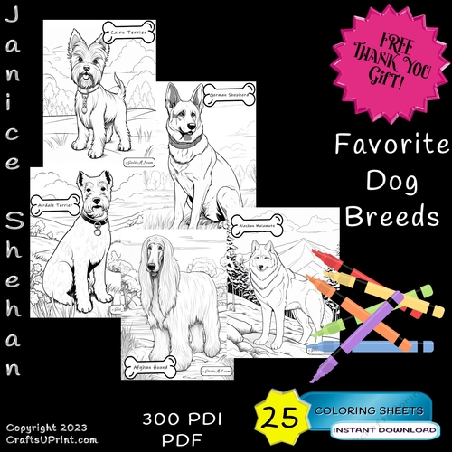 25 FAVORITE DOG BREEDS, PRINTABLE SHEETS, COLOUR ING BOOKS, CHILDREN ...