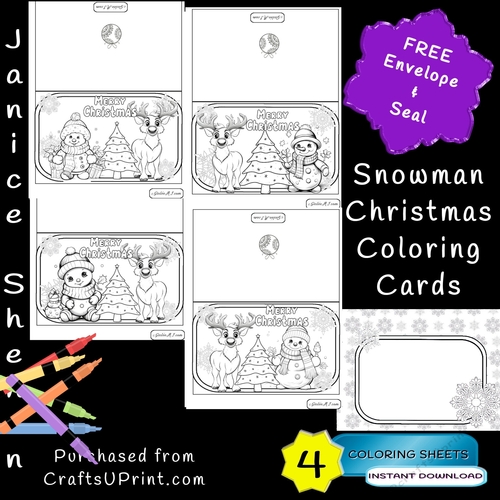 4 CHRISTMAS SNOWMAN COLORING COLOURING CARDS WITH ENVELOPES DIY ...