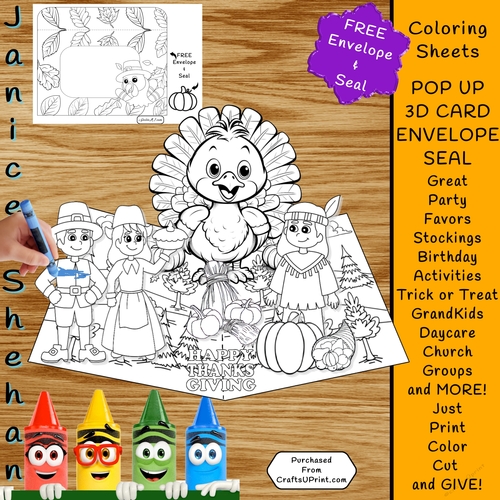 3D POP-UP THANKSGIVING COLORING CARD, ENVELOPE AND SEAL - CUP1255296 ...