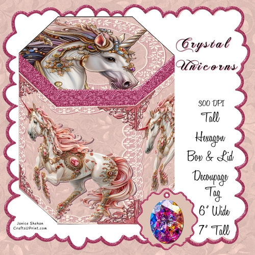 CRYSTAL UNICORN, UNICORNS, HEXAGON GIFT BOX AND GIFT TAG - CUP1300437 ...