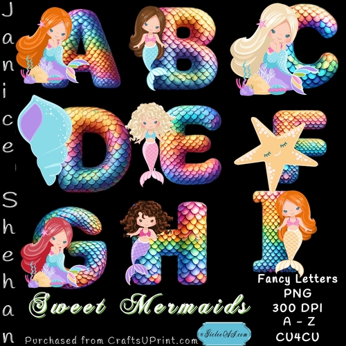 SWEET MERMAIDS ALPHABET, ABC, LETTERS, - CUP1316848_2049 | Craftsuprint