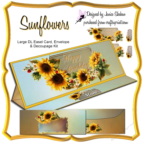LARGE DL EASEL CARD, ENVELOPE AND DECOUPAGE KIT - SUNFLOWERS - CUP746546_2049 | Craftsuprint
