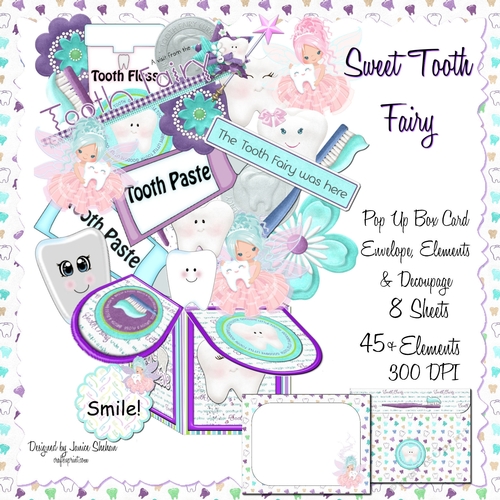 SWEET TOOTH FAIRY - 3D POP UP BOX CARD, DECOUPAGE AND ENVELOPE ...