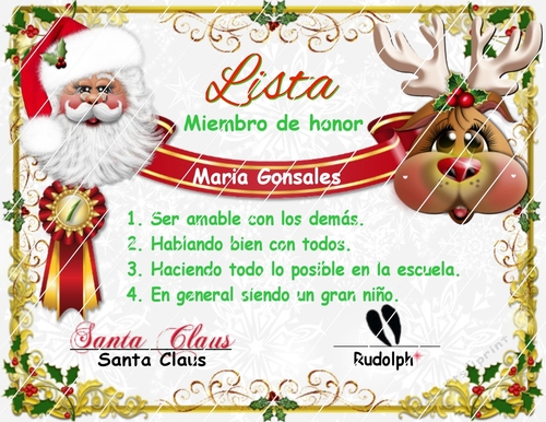 SPANISH SANTAS GOOD LIST CERTIFICATE WITH RUDOLPH - CUP973018_2049 ...