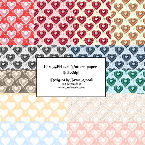 12 x hearts pattern Backing papers - CUP767334_2101 | Craftsuprint