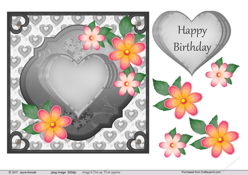 Happy Birthday with Hearts and Flowers - CUP787447_2101 | Craftsuprint