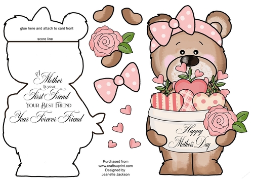 Hearts Teddy Bear Mothers Day Shaped Card - CUP1146487_2474 | Craftsuprint