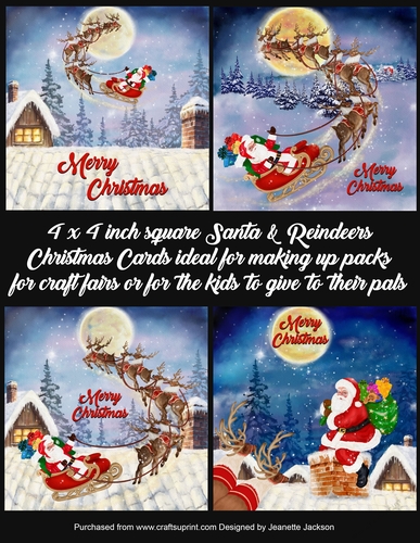 4 x 4 Inch Square Santa & Reindeers Christmas Card Toppers - CUP1163366 ...