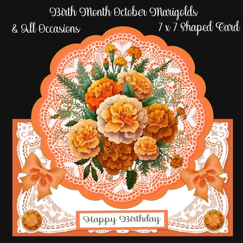 Birth Month October Marigolds & All Occasions 7 x 7 Shaped Cards ...