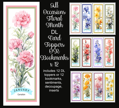 All Occasions Floral Month DL Card Toppers OR Bookmarks x 12 ...