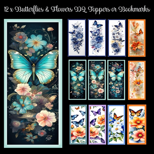 12 x Butterflies & Flowers DL Toppers or Bookmarks - CUP1349219_2474 ...