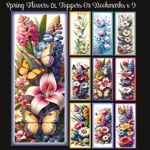 Spring Flowers DL Toppers Or Bookmarks x 9 - CUP1353468_2474 | Craftsuprint