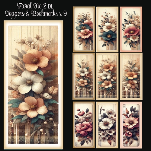 Floral No 2 DL Toppers Or Bookmarks x 9 - CUP1370289_2474 | Craftsuprint