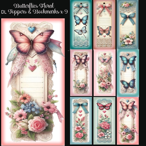 Butterflies Floral DL Toppers & Bookmarks x 9 - CUP1376605_2474 ...