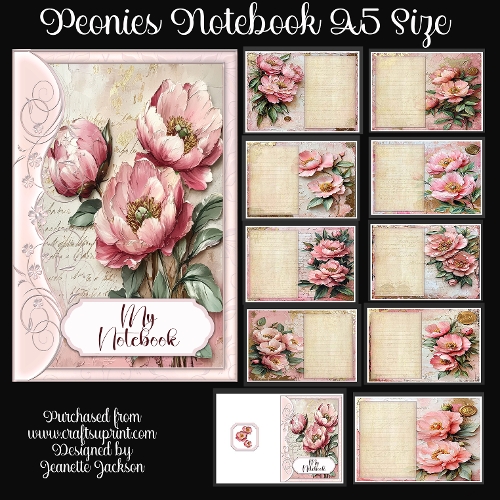 Peonies Notebook A5 Size - CUP1379024_2474 | Craftsuprint
