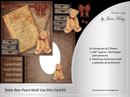 Teddy Bear Poem Multi Use Card Kit - CUP401492_1298 | Craftsuprint