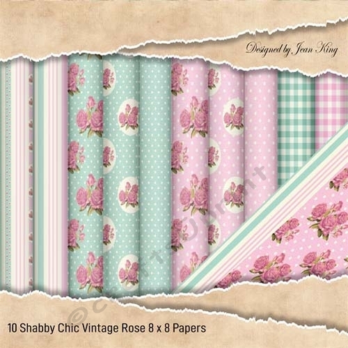 10 Shabby Chic Vintage Rose 8 x 8 Papers - CUP582712_1298 | Craftsuprint