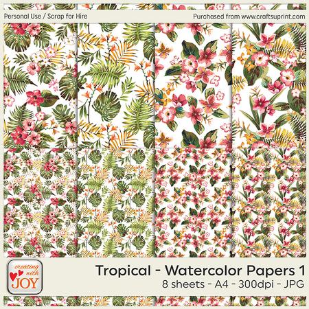 A4 Tropical Floral Watercolor Background Papers 1 - CUP668596_2356 ...