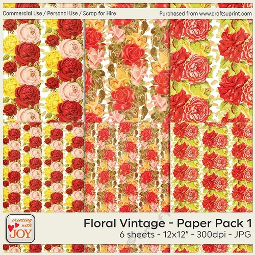 12x12 CU Floral Vintage Patterned Papers 1 - CUP726919_2356 | Craftsuprint