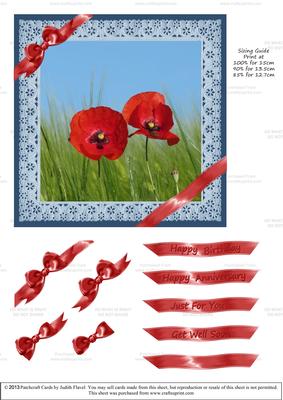 Ribbons and Lace - Poppies on Blue - CUP462129_2 | Craftsuprint