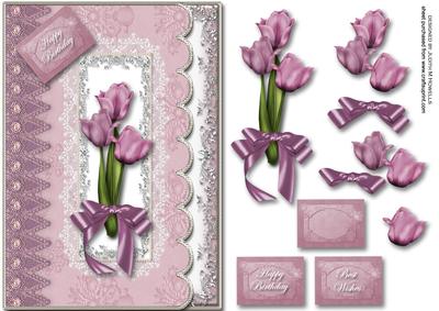 Lilac Tulips Scalloped Card - CUP227025_1065 | Craftsuprint